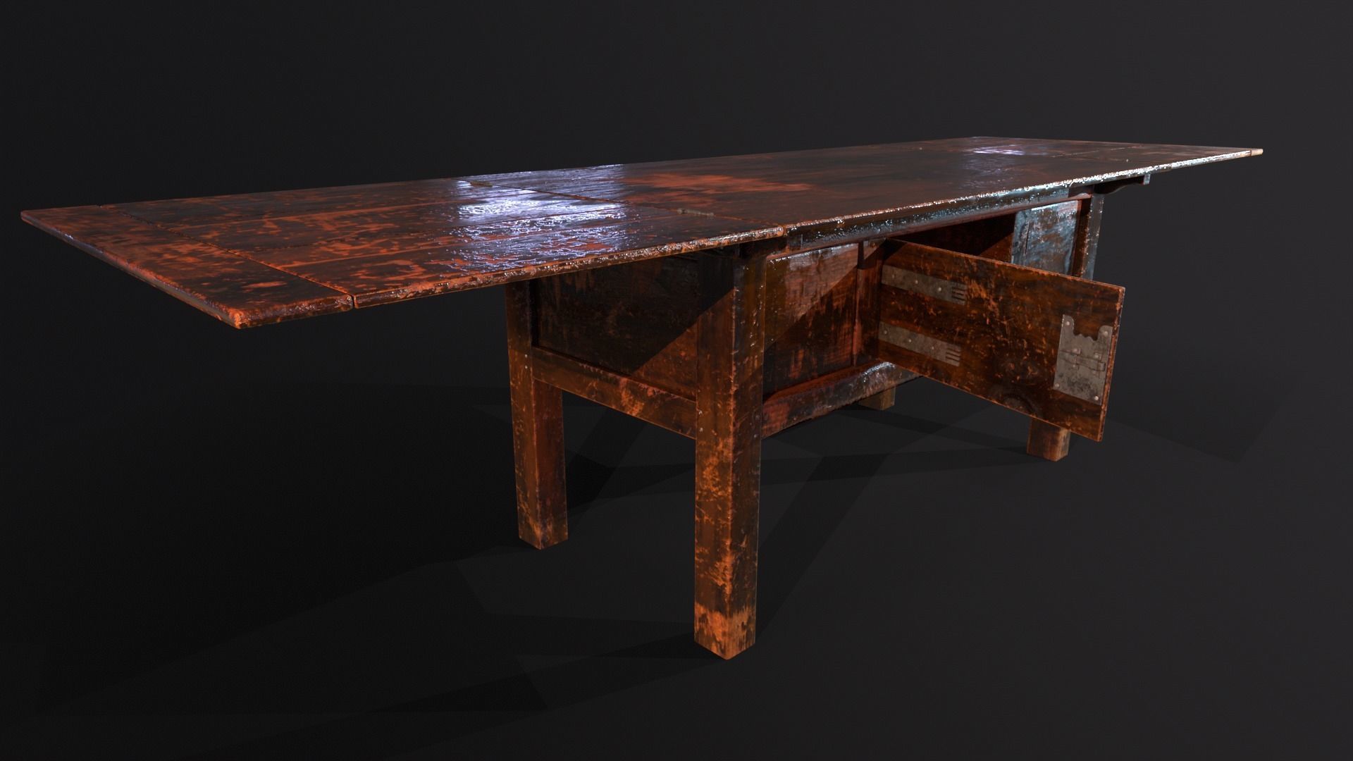 3D model Medieval Oak Hutch Table - English table VR / AR / low-poly ...