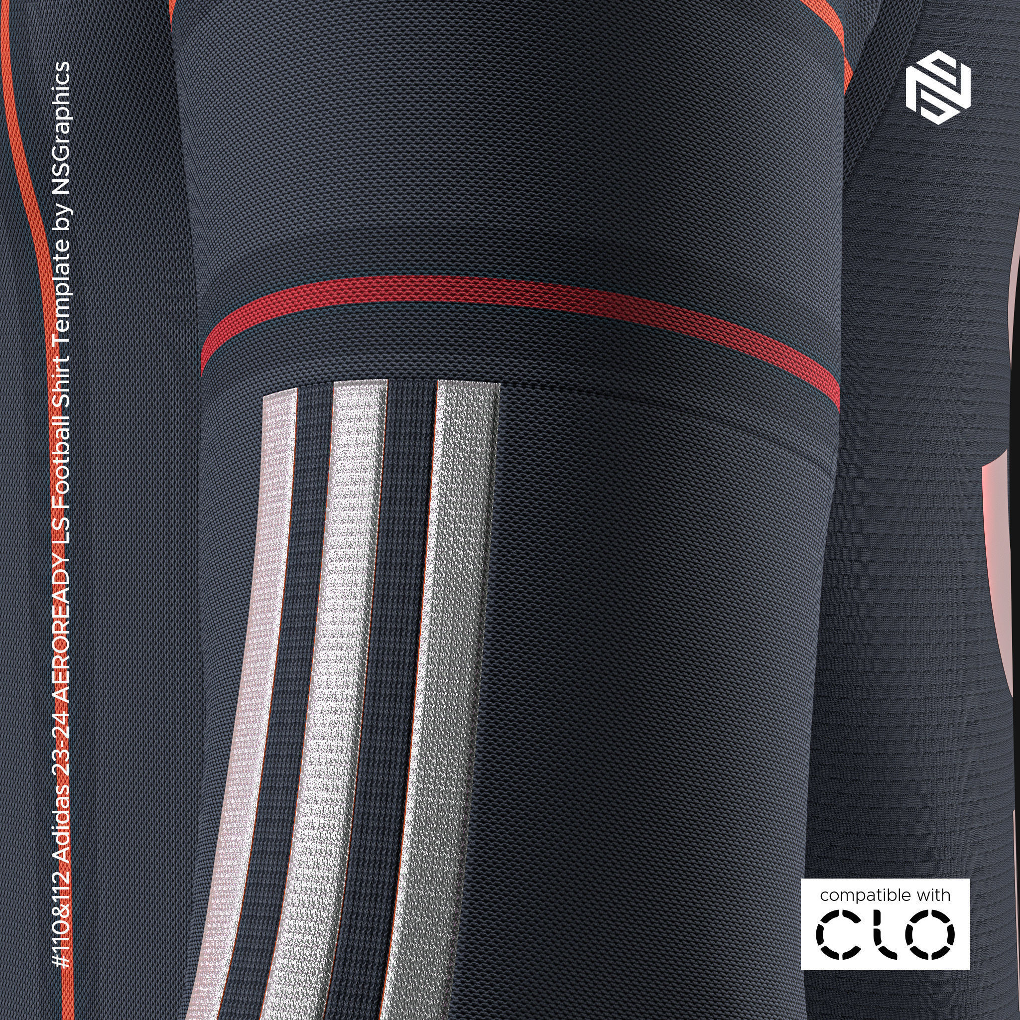 Adidas 23-24 AEROREADY LS Football Shirt Template for CLO 3D 3D model ...