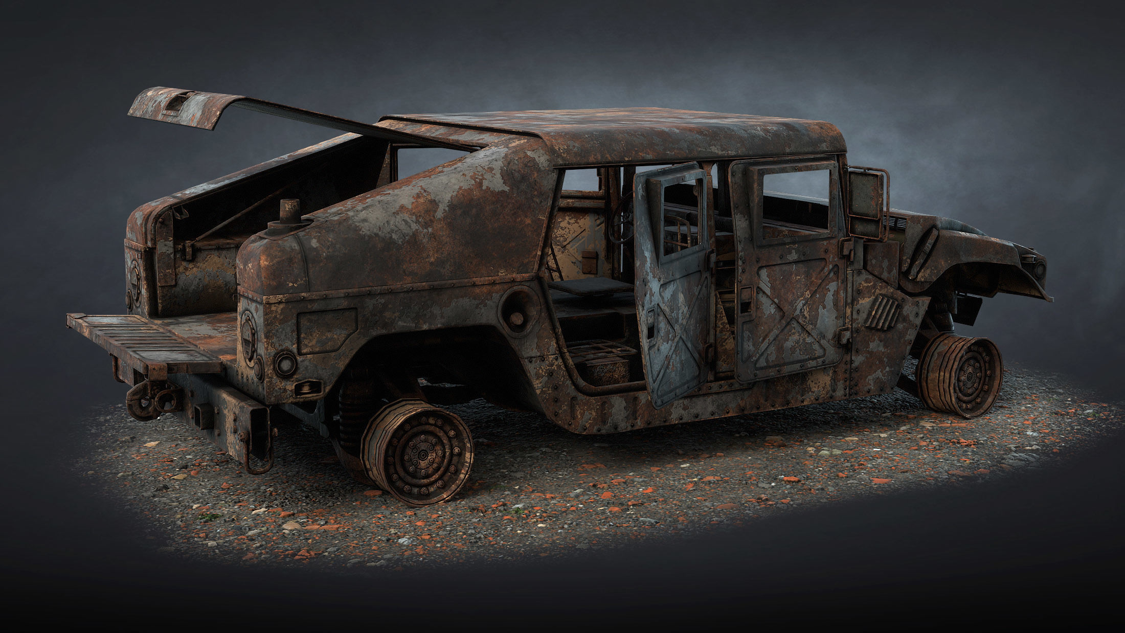 3D model HMMWV M998 Humvee Destroyed VR / AR / low-poly | CGTrader