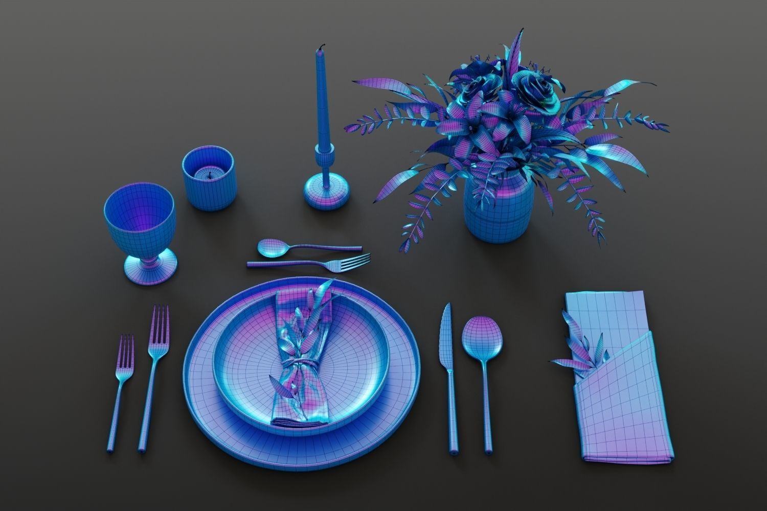 Classic restaurant table setting tableware 3D model | CGTrader