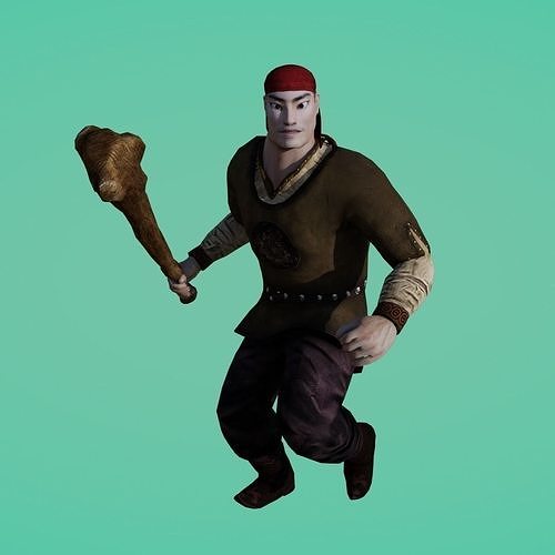 3D model Kambar Batyr with Cudgel Character Animated VR / AR / low-poly ...
