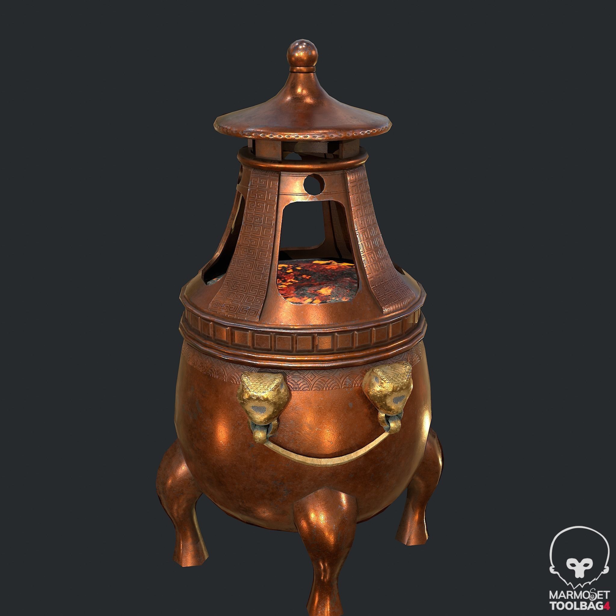 3D model Pbr Copper - Iron Medieval Fire Pit - Fire Place VR / AR / low ...