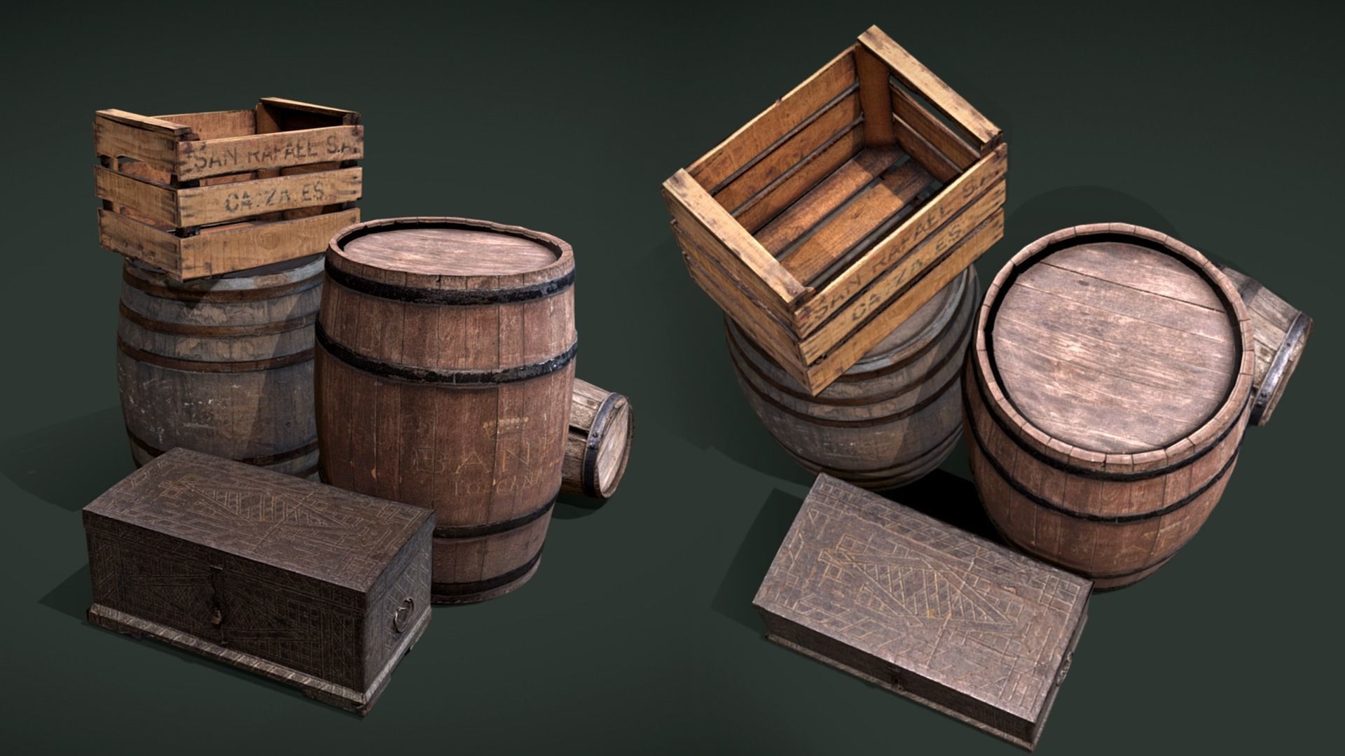 3D model Barrels Chest Crate VR / AR / low-poly | CGTrader