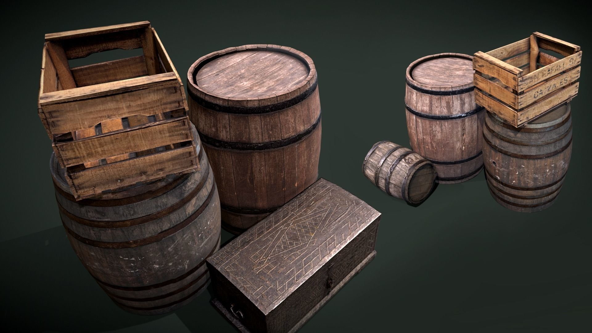 3D model Barrels Chest Crate VR / AR / low-poly | CGTrader