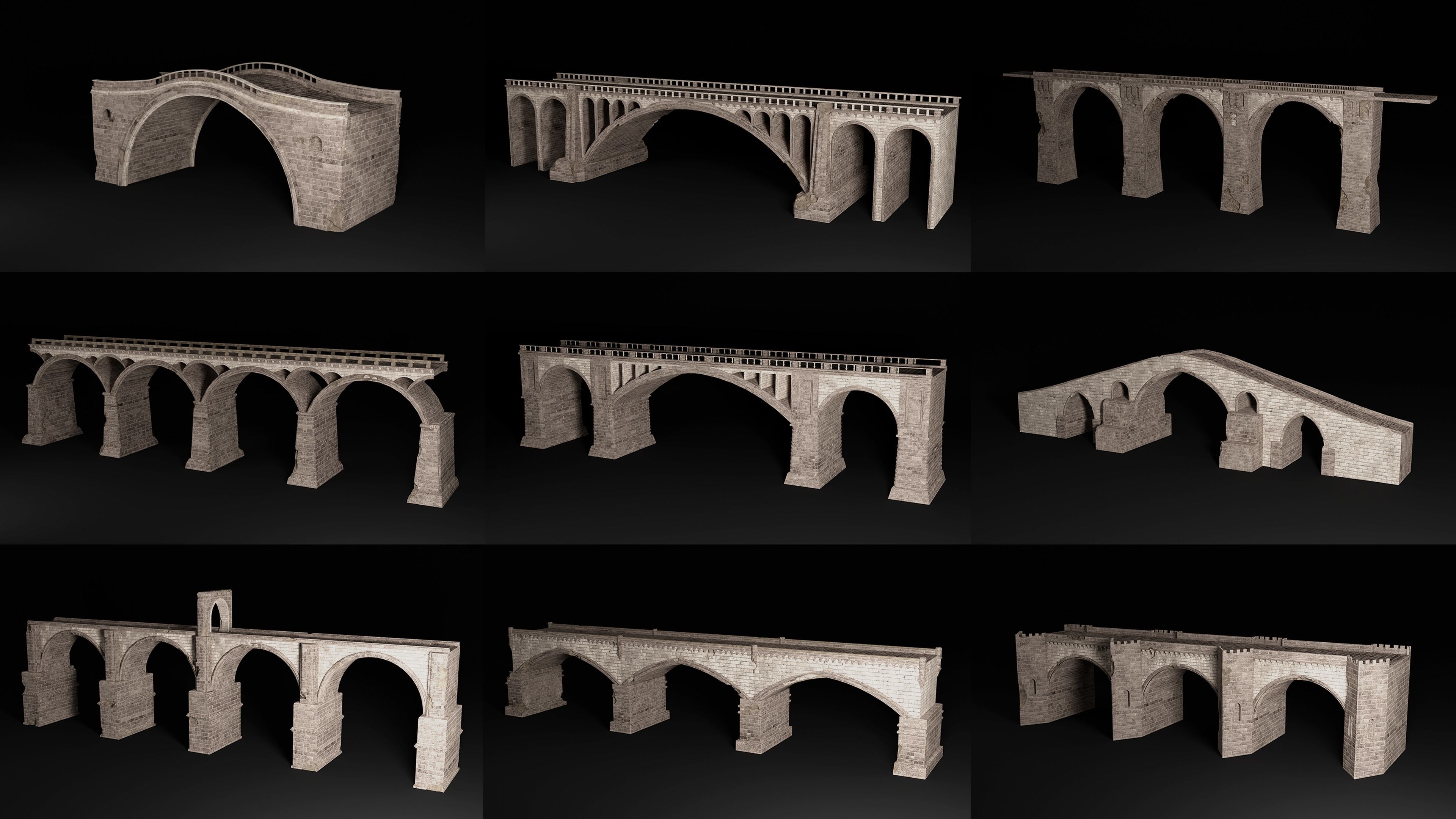 3D model BRIDGE ROMAN GREEK ANCIENT ROAD RAIL TRACK OLD STONE ...