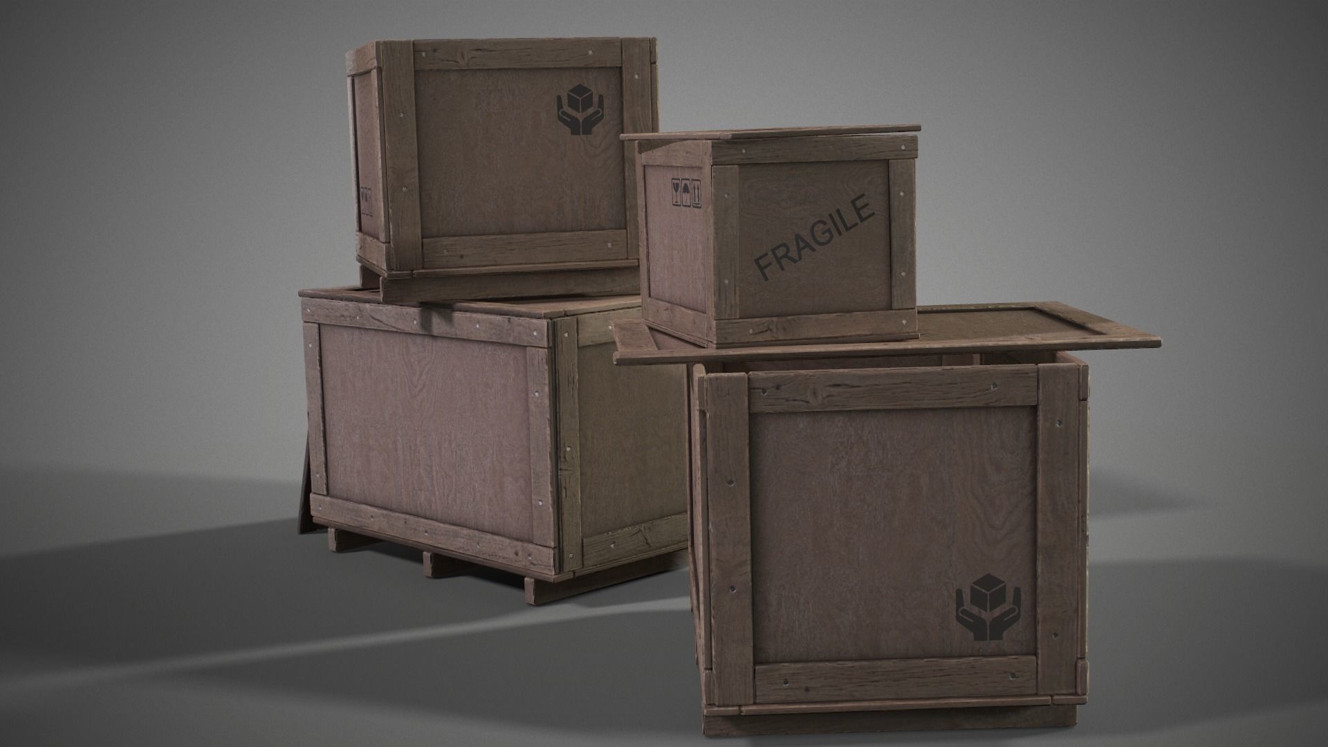 3D model Plywood crates with cover lids - 3D VR AR game ready VR / AR ...