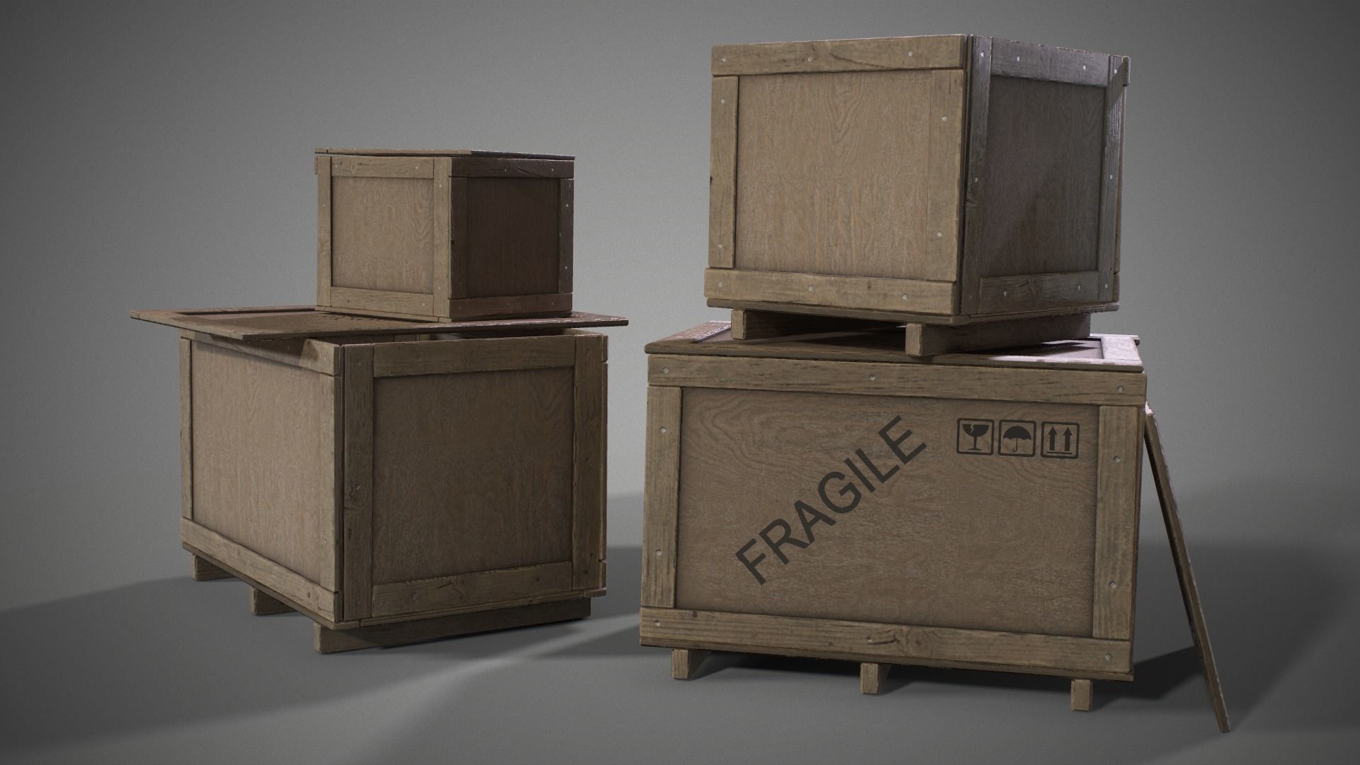 3D model Plywood crates with cover lids - 3D VR AR game ready VR / AR ...