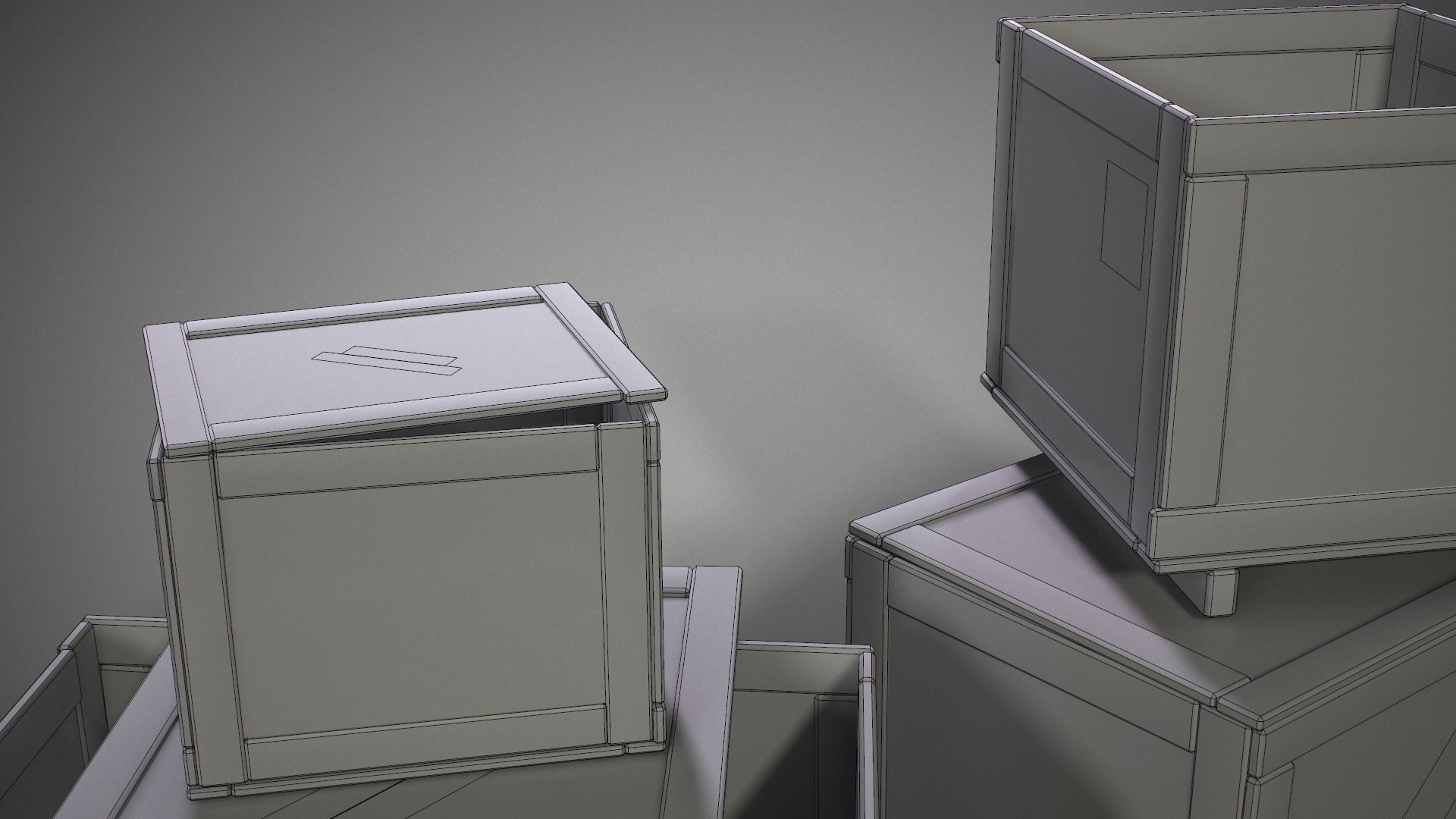 3D model Plywood crates with cover lids - 3D VR AR game ready VR / AR ...