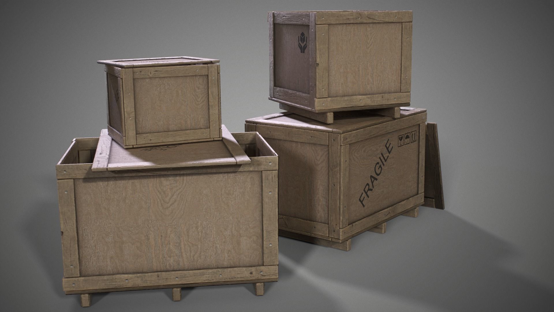 3D model Plywood crates with cover lids - 3D VR AR game ready VR / AR ...