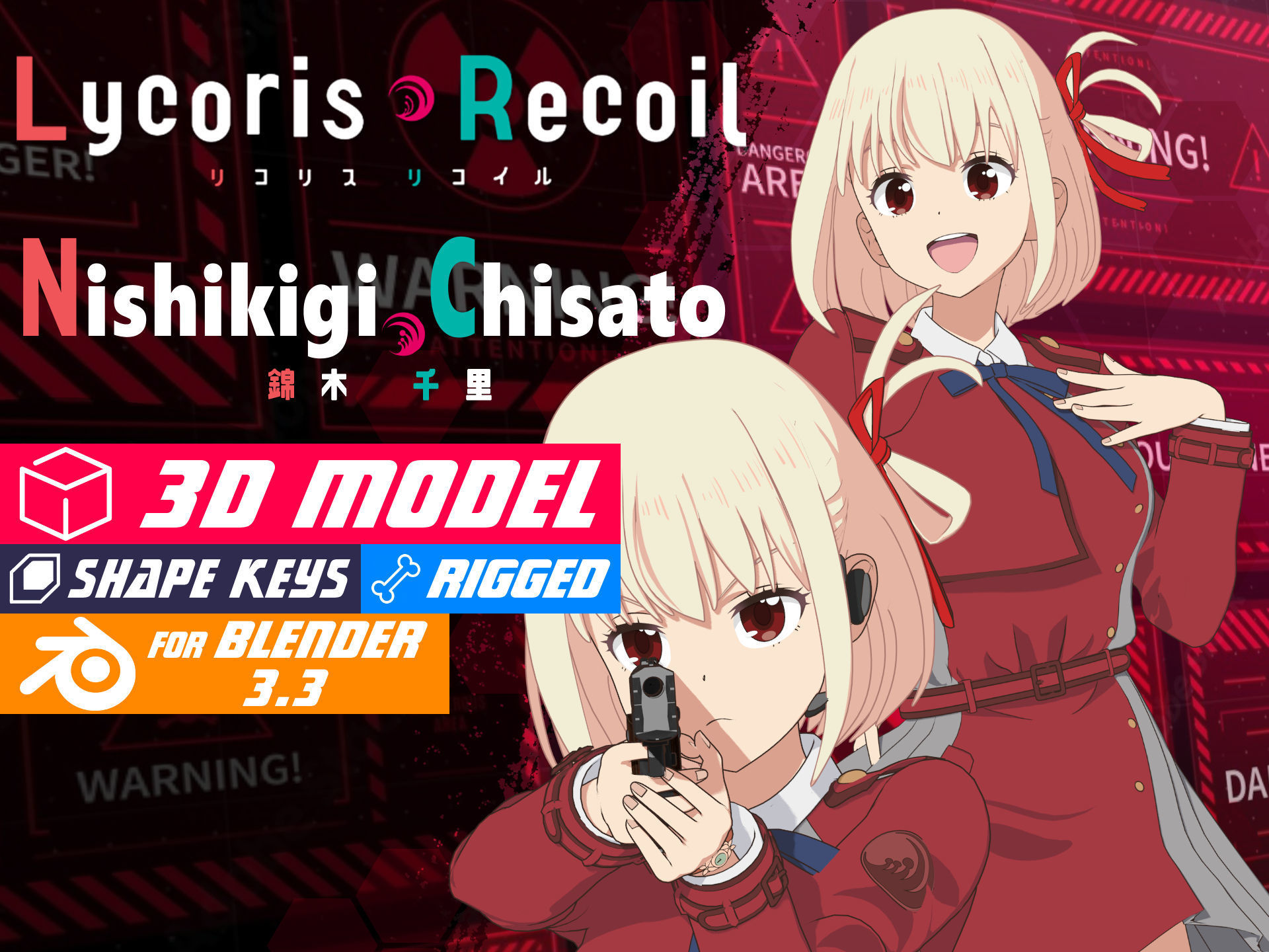 Nishikigi Chisato - Lycoris Recoil - Model 3D Blender 3D model animated ...