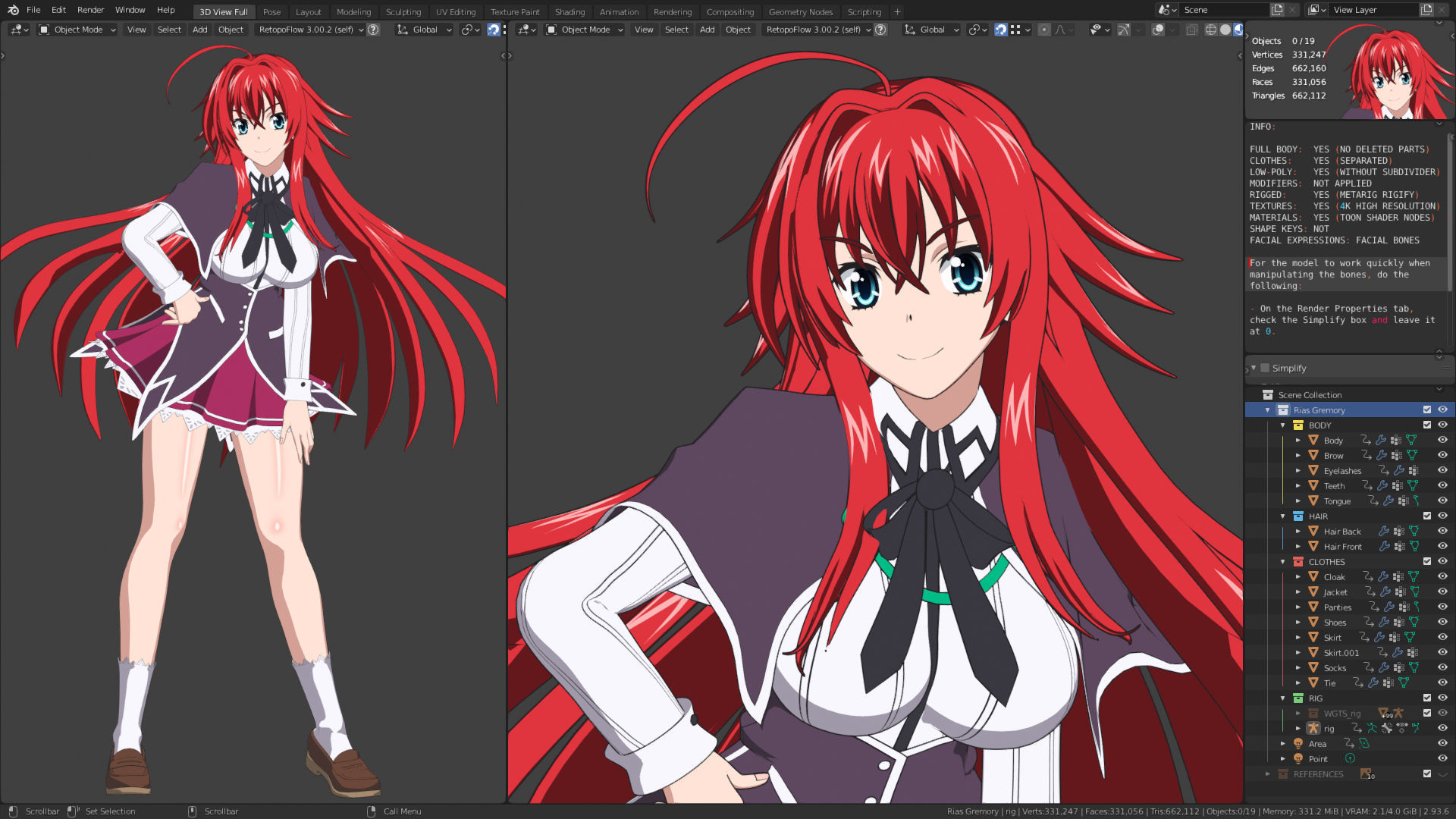 Rias Gremory - High School DXD - 3D Model Blender 3D model animated ...