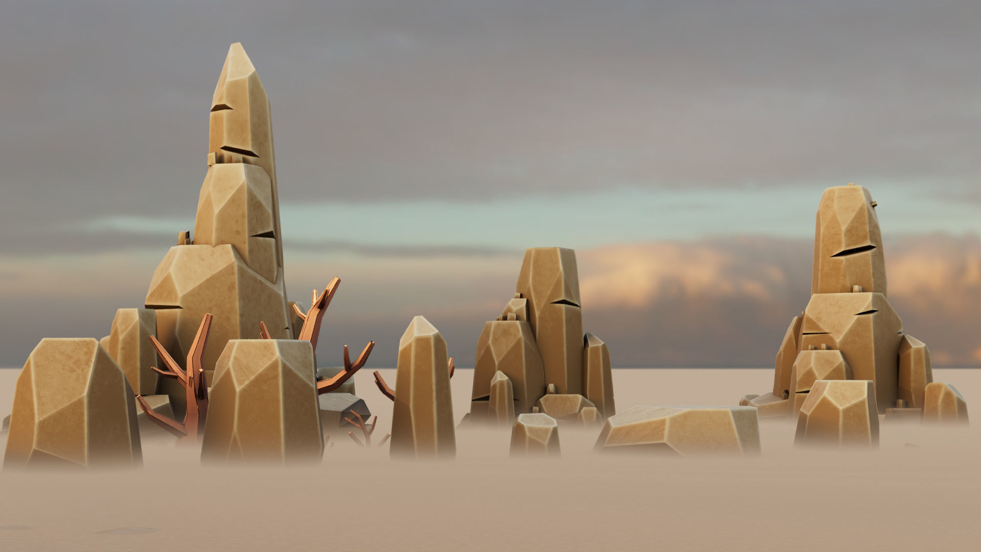 3D model Low Poly Rocks Hills Trees VR / AR / low-poly | CGTrader