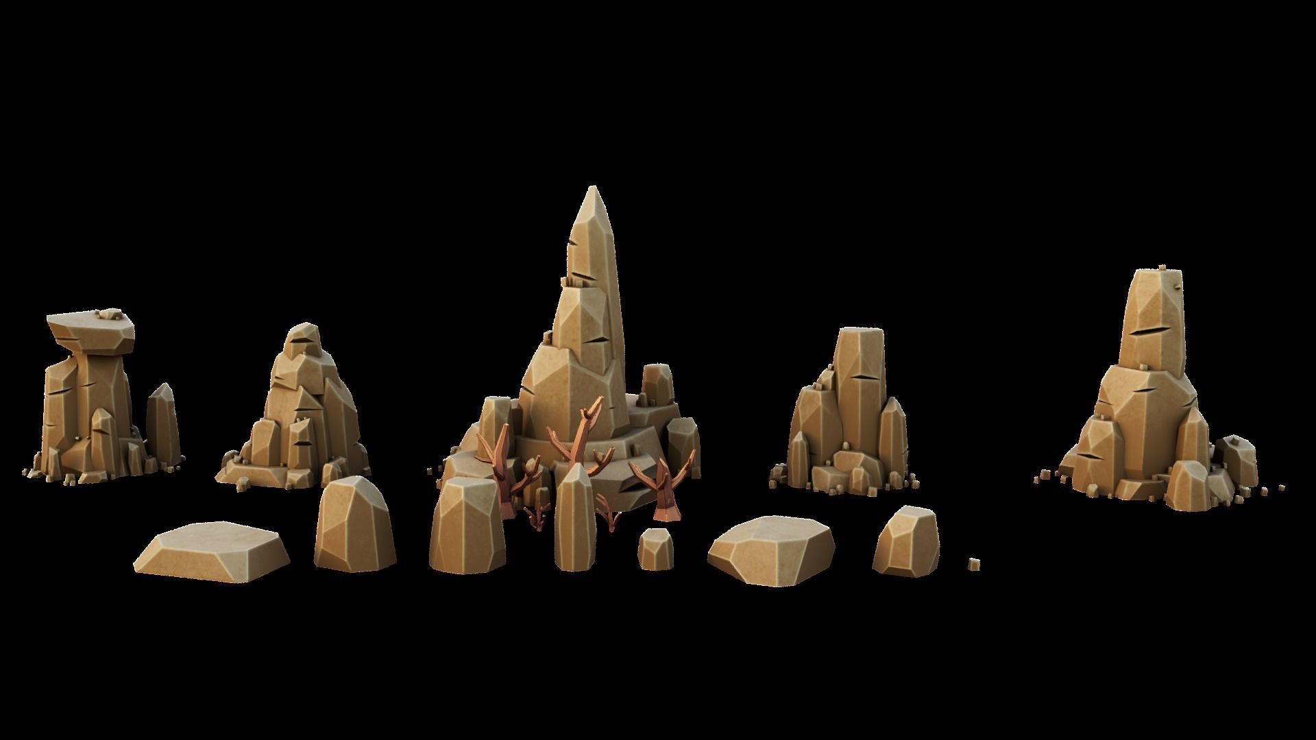 3D model Low Poly Rocks Hills Trees VR / AR / low-poly | CGTrader