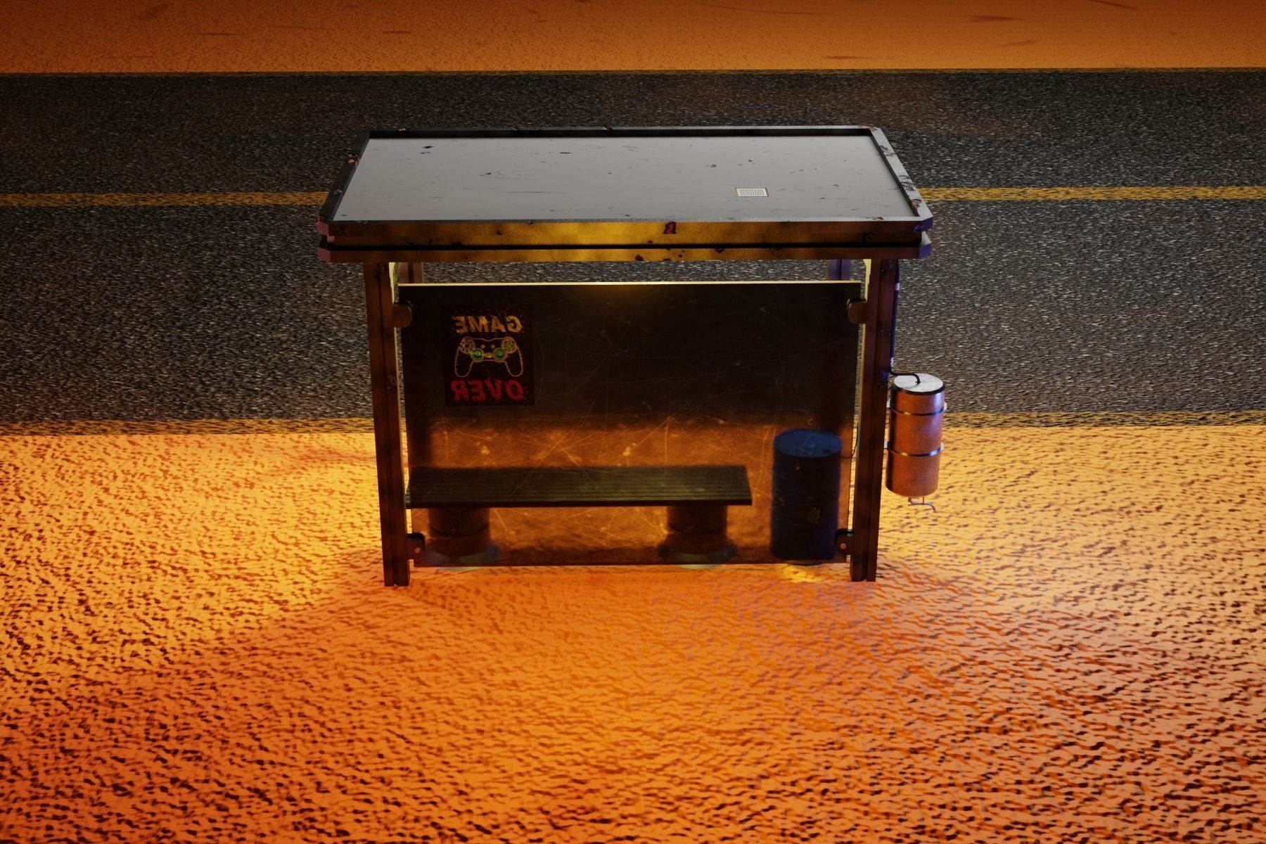 3D model Cyberpunk bus stop concept project save water VR / AR / low ...