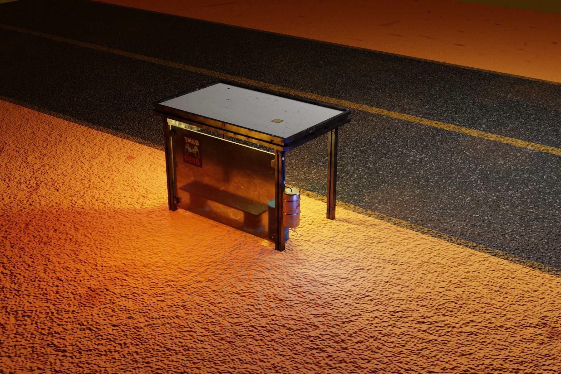 3D model Cyberpunk bus stop concept project save water VR / AR / low ...