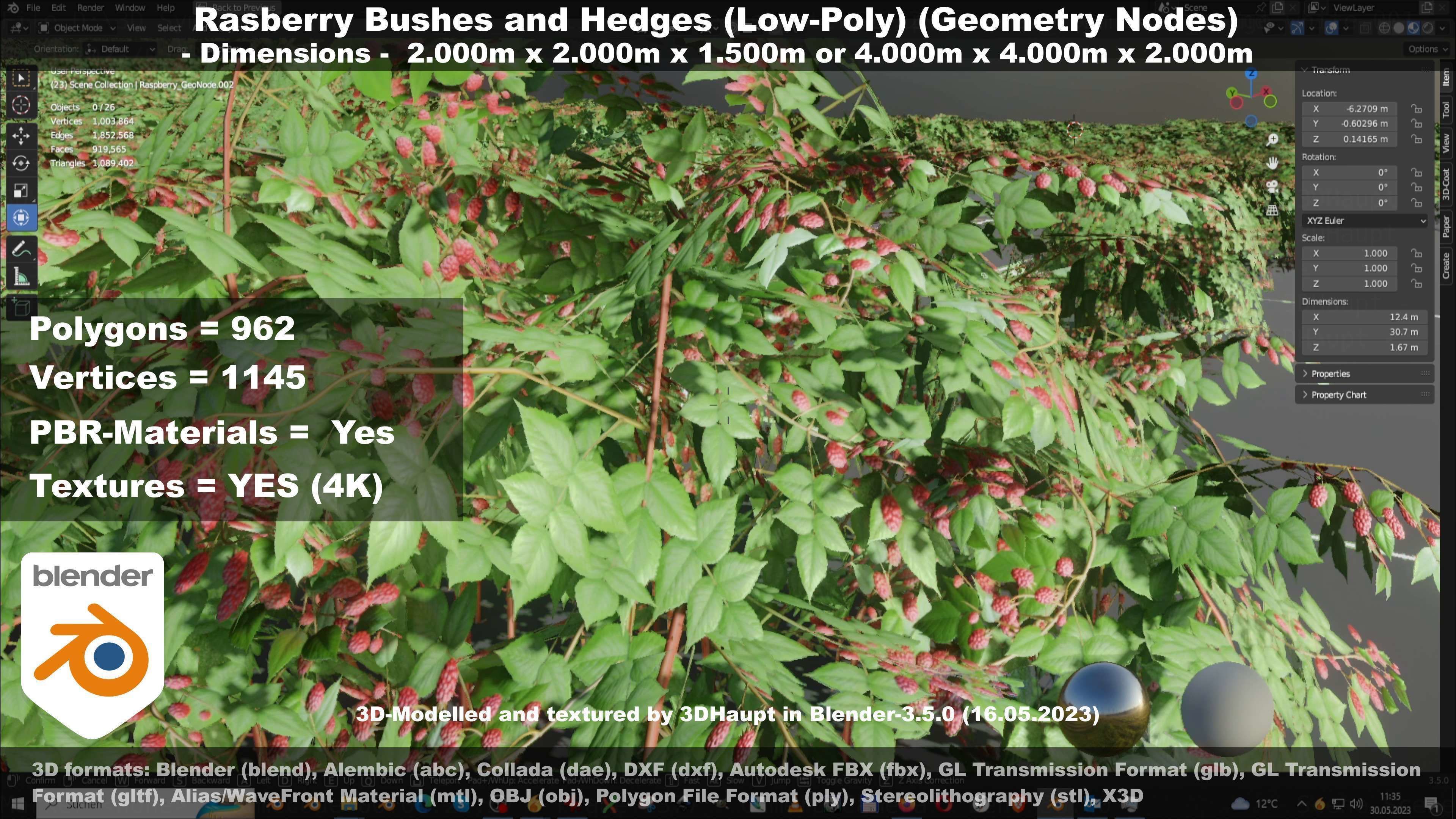 3D model Low-Poly Rasberry Bushes and Hedges VR / AR / low-poly | CGTrader