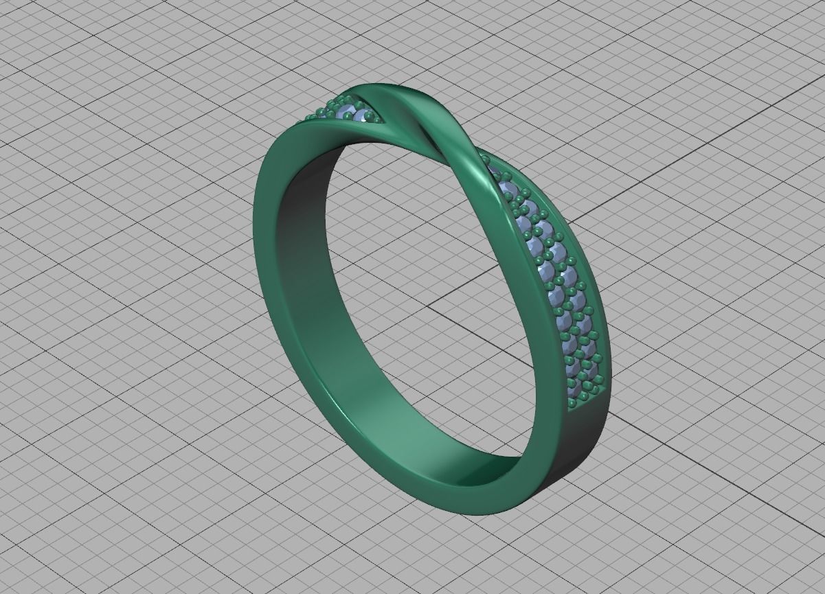 Diamond Mobius Band Wedding Ring 2 Row of diamonds 3dmodel 3D model 3D ...