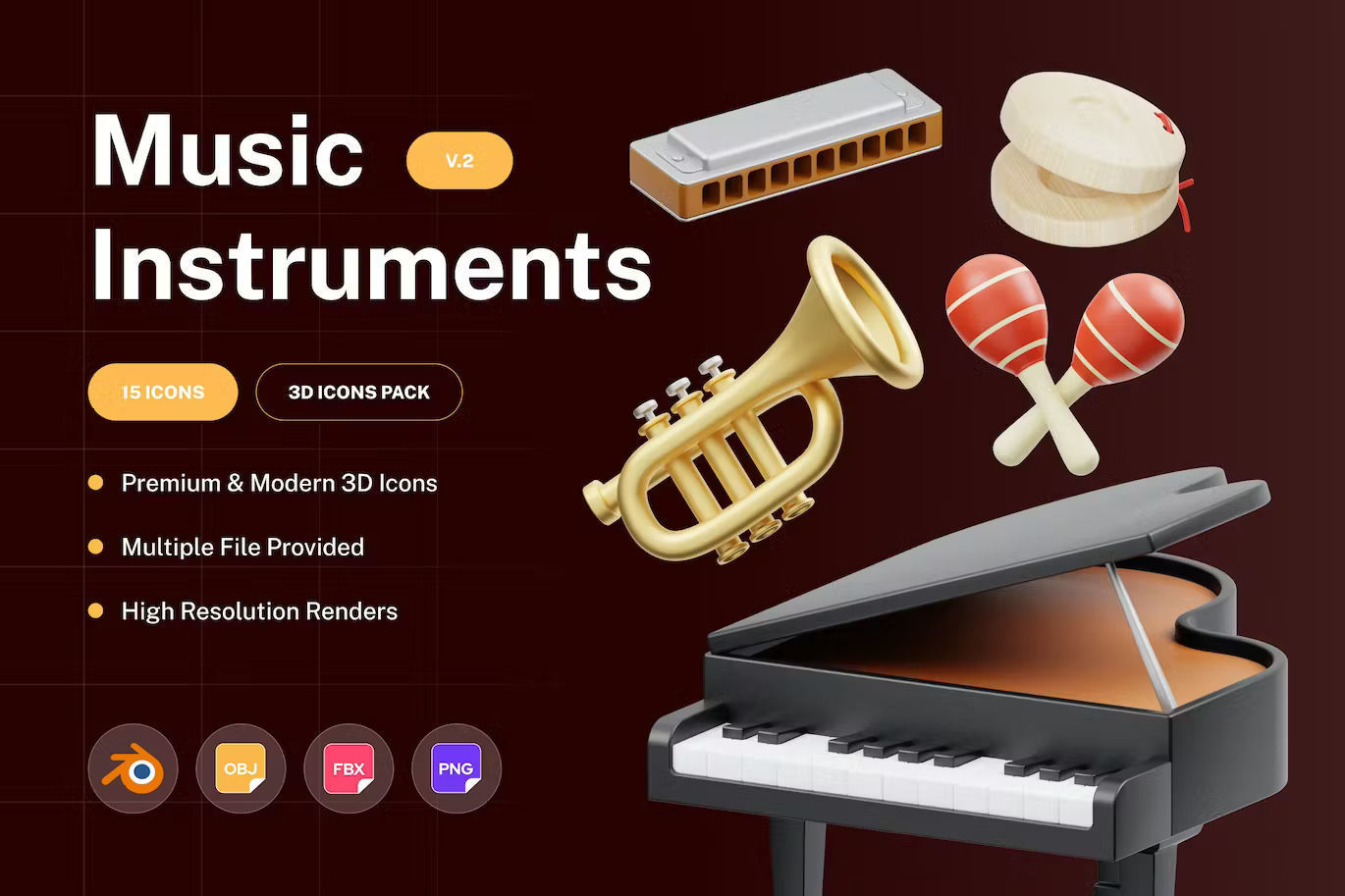 Music Instrument 3D Icon 3D model | CGTrader