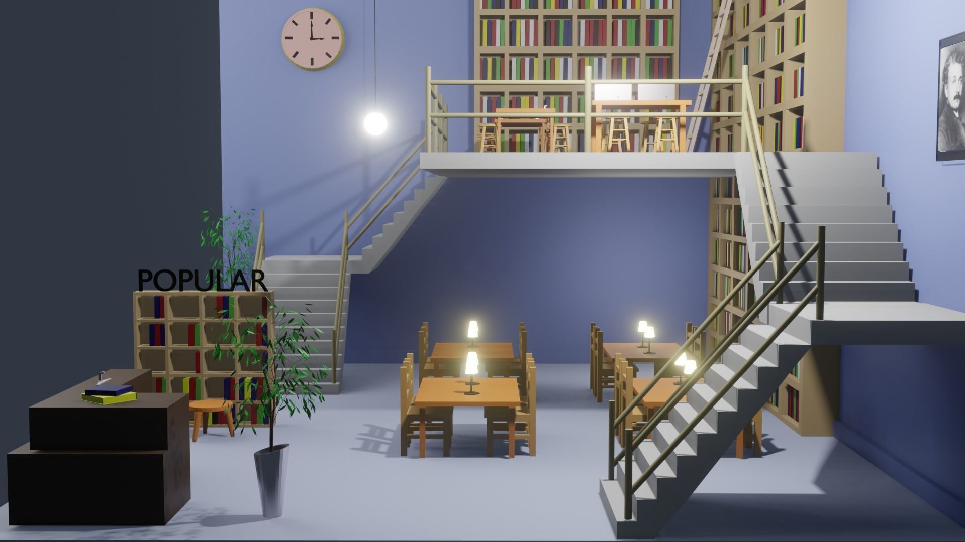 3D model Low Poly Library 001 VR / AR / low-poly | CGTrader