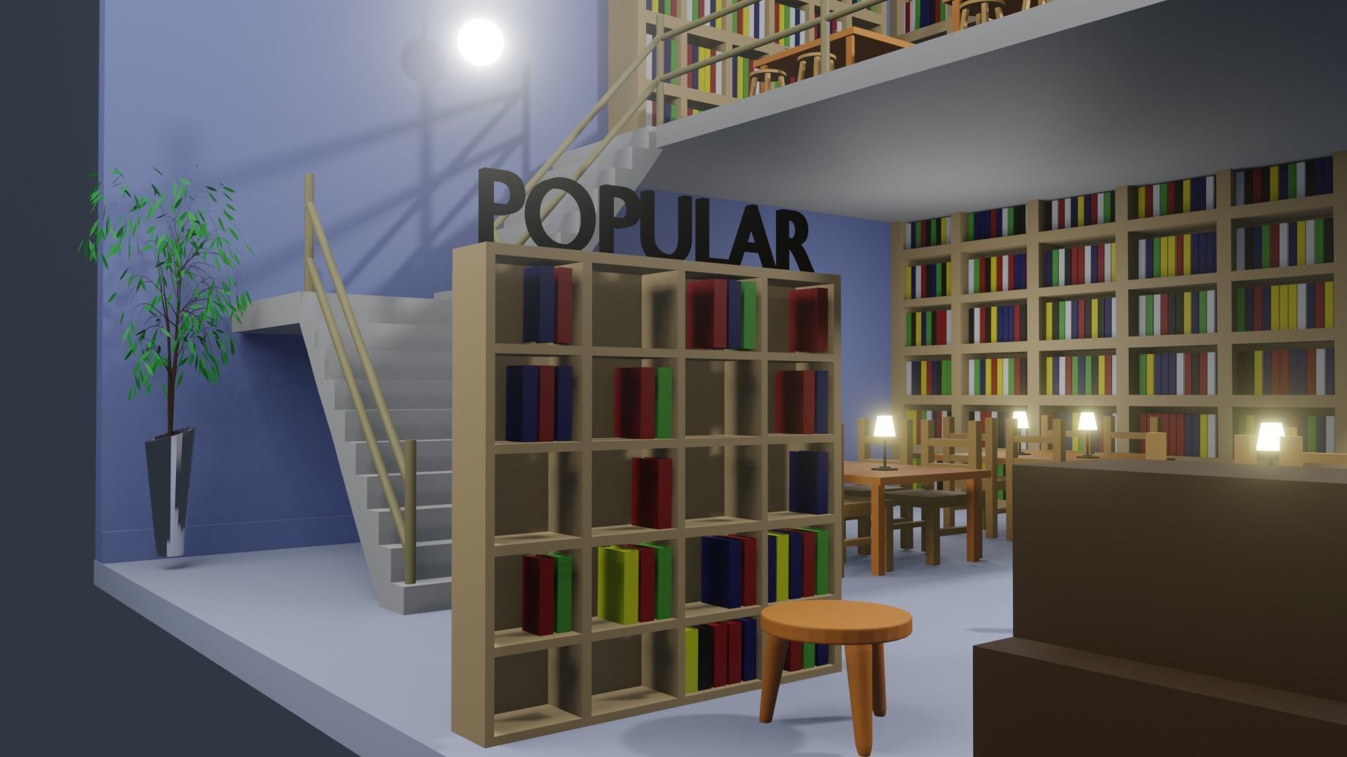 3D model Low Poly Library 001 VR / AR / low-poly | CGTrader