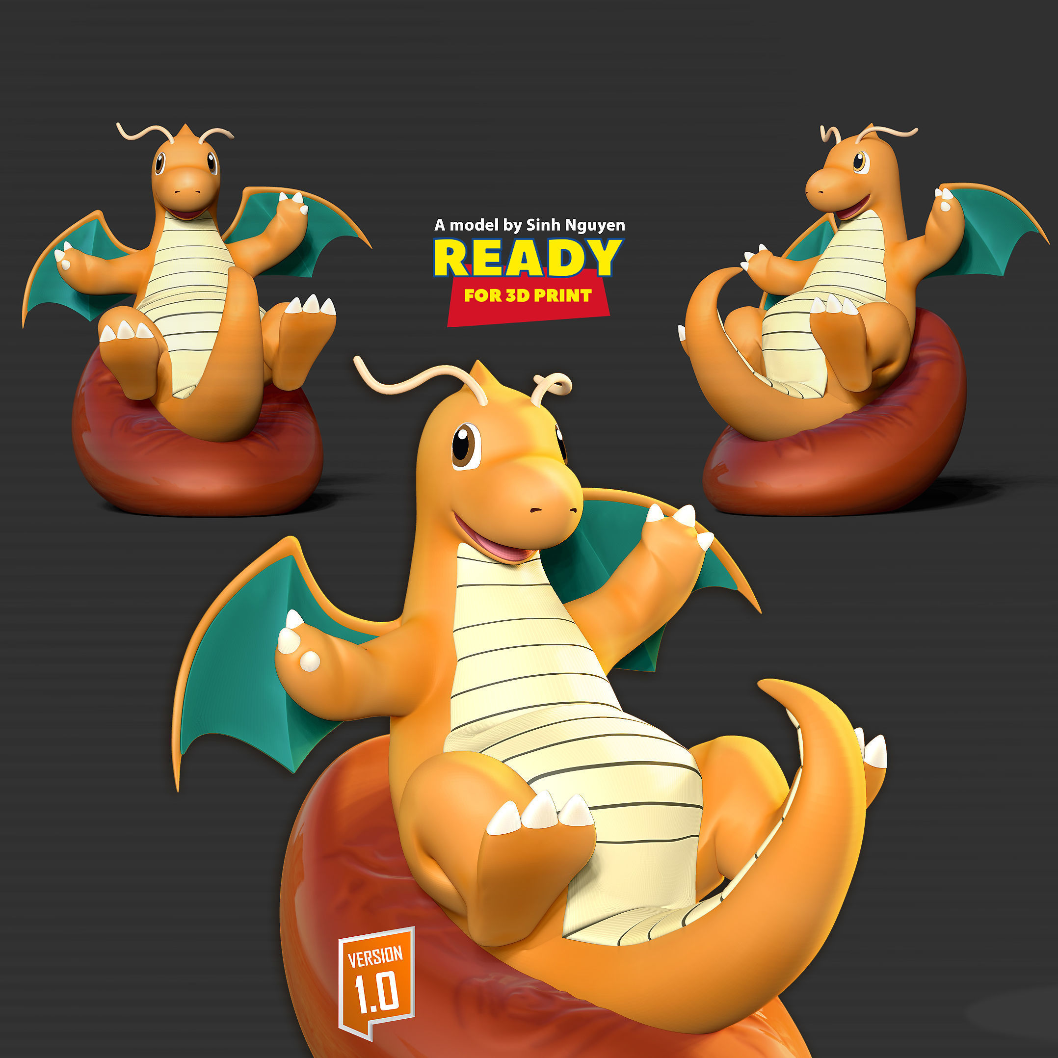 Dragonite - Pokemon Fanart 3D model 3D printable | CGTrader