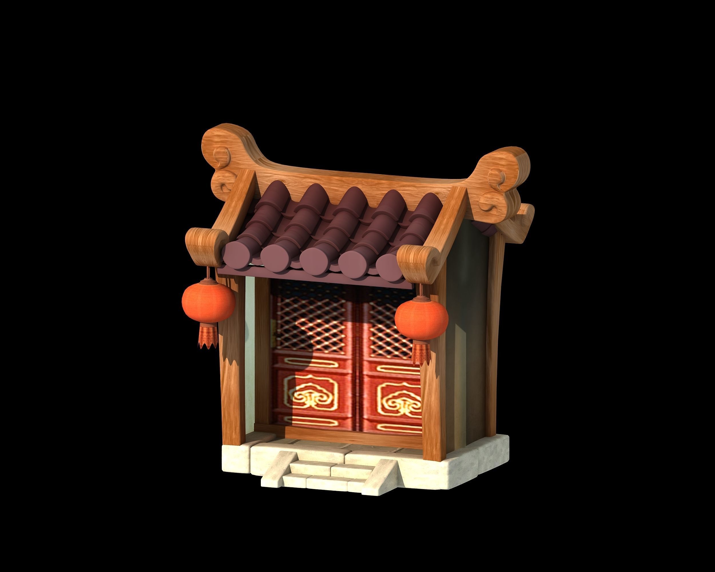 Cartoon architecture Cartoon Courtyard 3D model | CGTrader