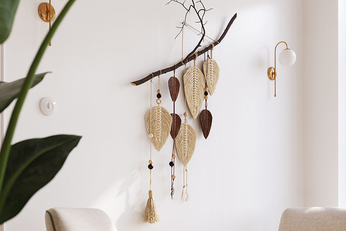 Macrame leaves on branch 3D model | CGTrader