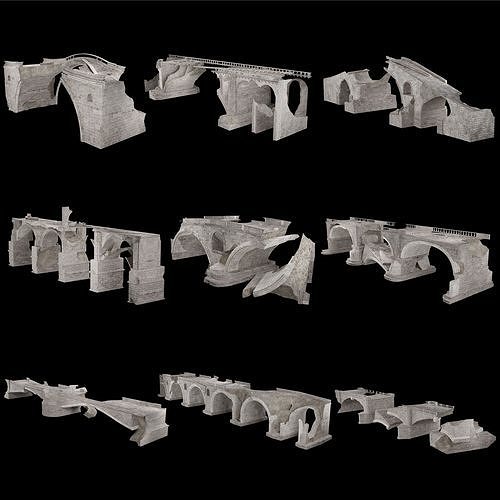 3D model DESTROYED BRIDGE ROMAN GREEK ANCIENT ROAD OLD STONE COLLECTION ...