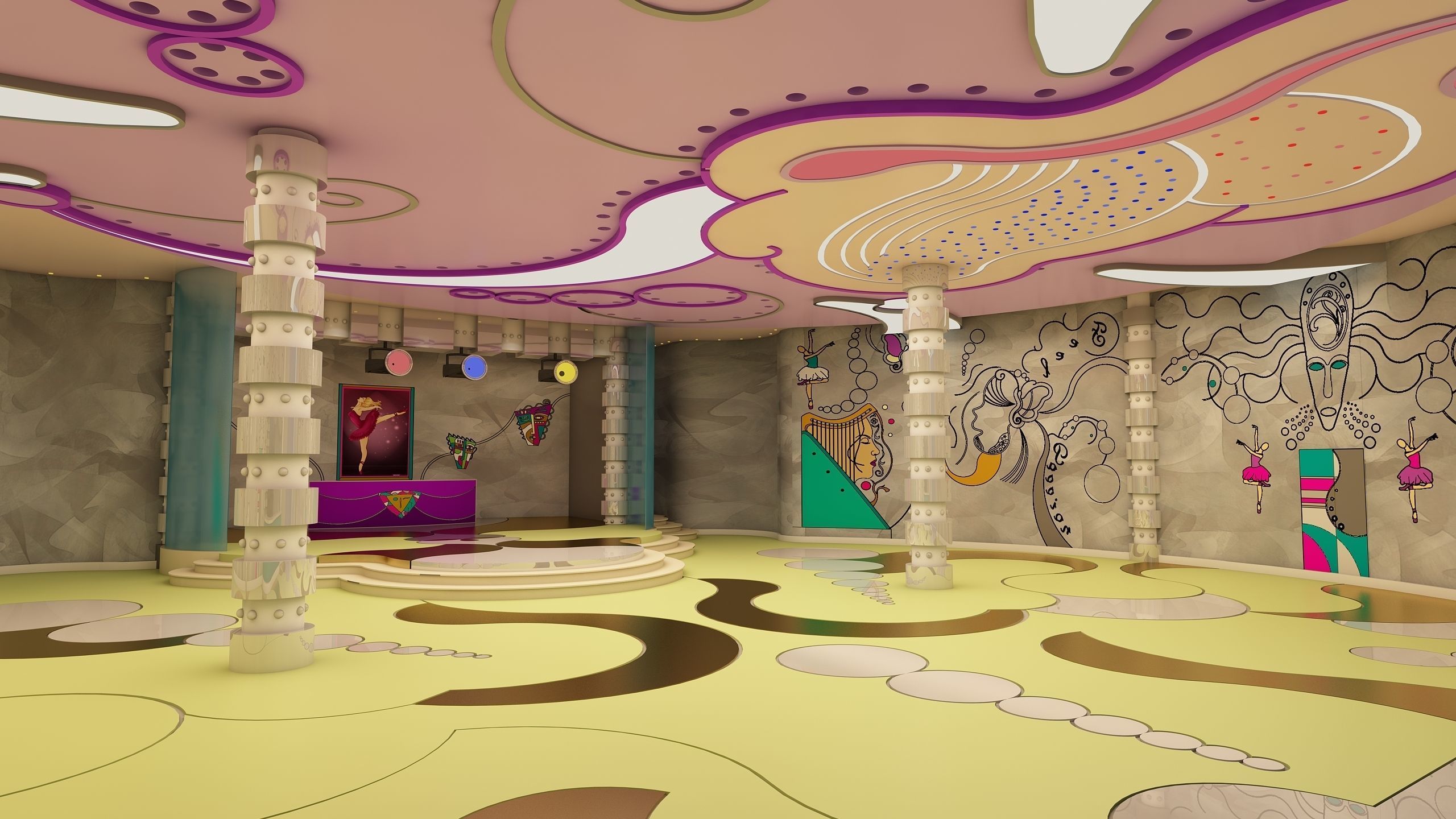 3D model 0187 - Night Club 3D Hall - 2D Drawings VR / AR / low-poly ...