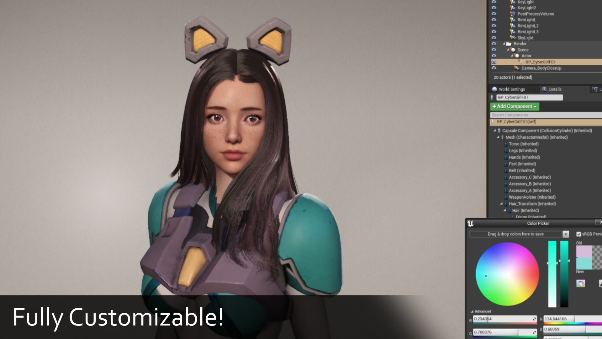 3D model F2 Cyber Girl Celeste - Rigged Animated Modular Game Character ...