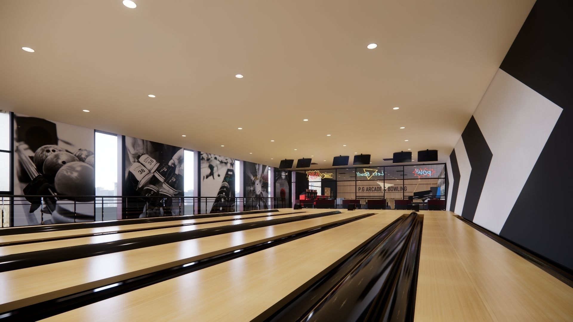CINEMA ARCADE AND BOWLING ALLEY DESIGN 3D model rigged | CGTrader