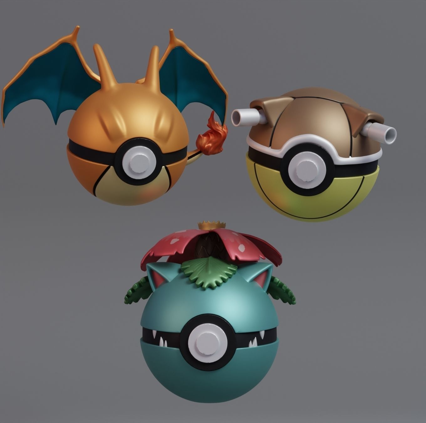Pokemon Venusaur Charizard Blastoise Pokeball 3D model 3D printable ...