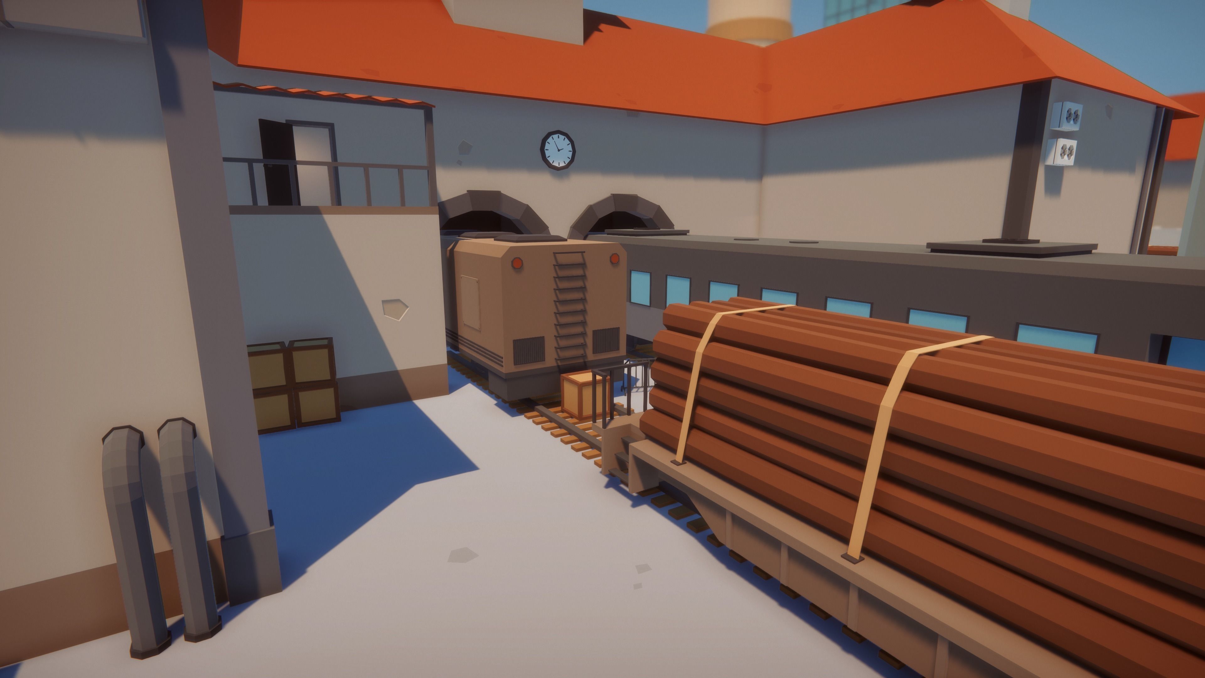 3D model Low Poly FPS Map Vol5 - Railway Station Map with Trains VR ...