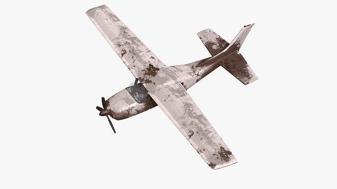 3D model White realistic destroyed propeller plane VR / AR / low-poly ...