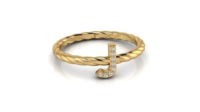 Alphabet Rope Diamond Ring J 3D model 3D printable | CGTrader