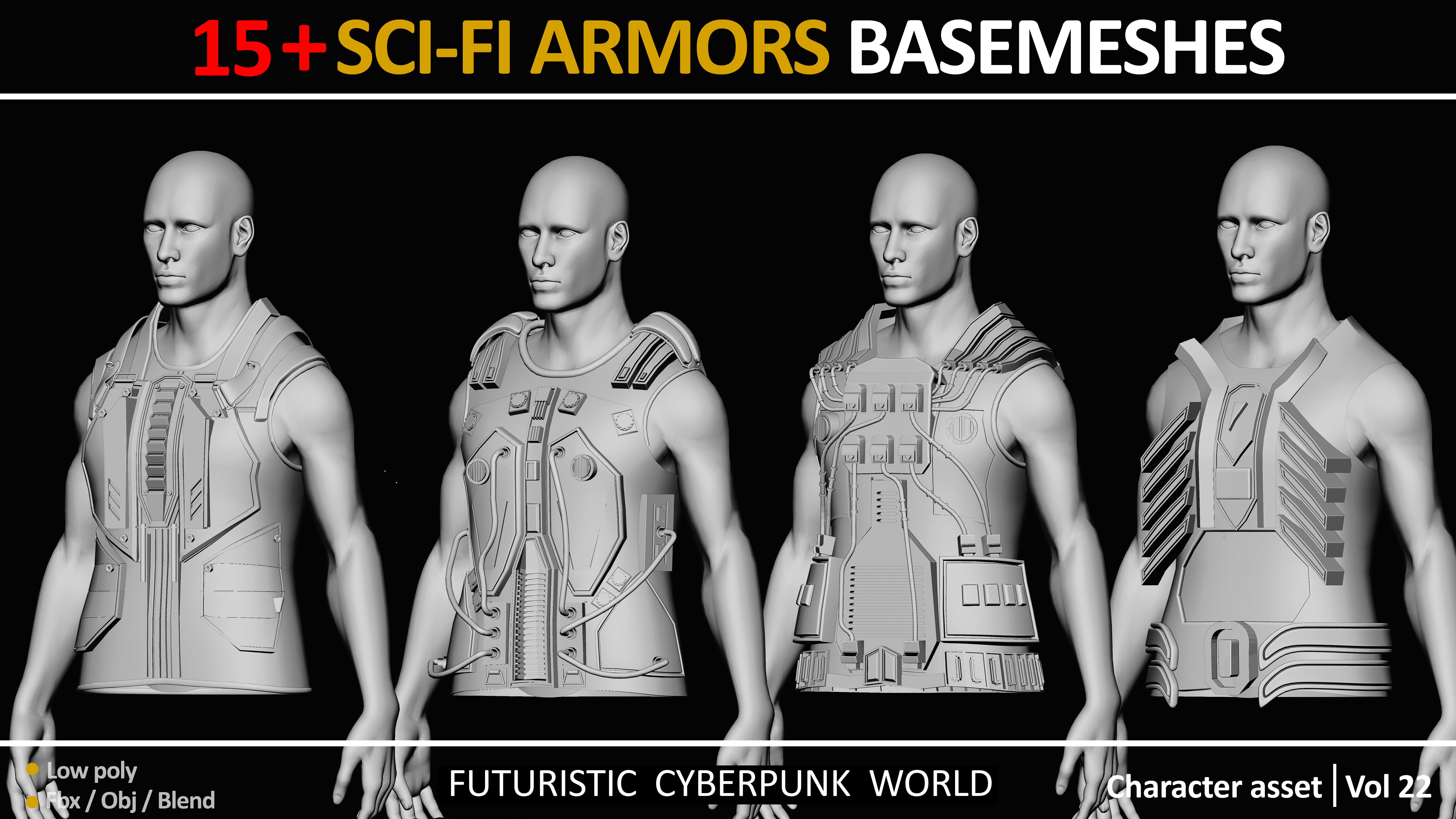 3D model 15 SCI FI ARMORS BASEMESHES VR / AR / low-poly | CGTrader