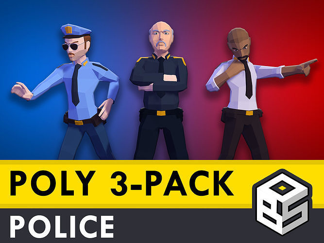 3D model POLY 3-PACK - Police low poly character pack VR / AR / low-poly | CGTrader