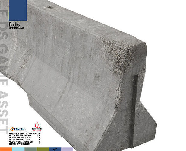 Game ready damaged Concrete Barrier newjersey free VR / AR / low-poly ...