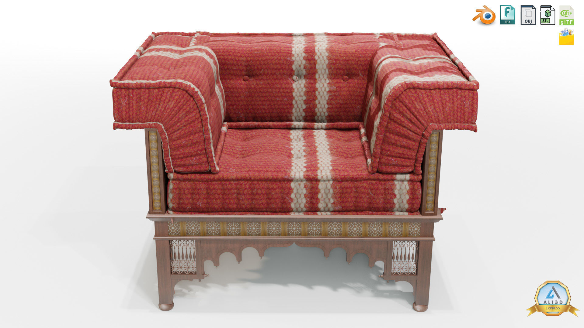 Stylized Sofa chair couch with Wooden patterns 3D model | CGTrader