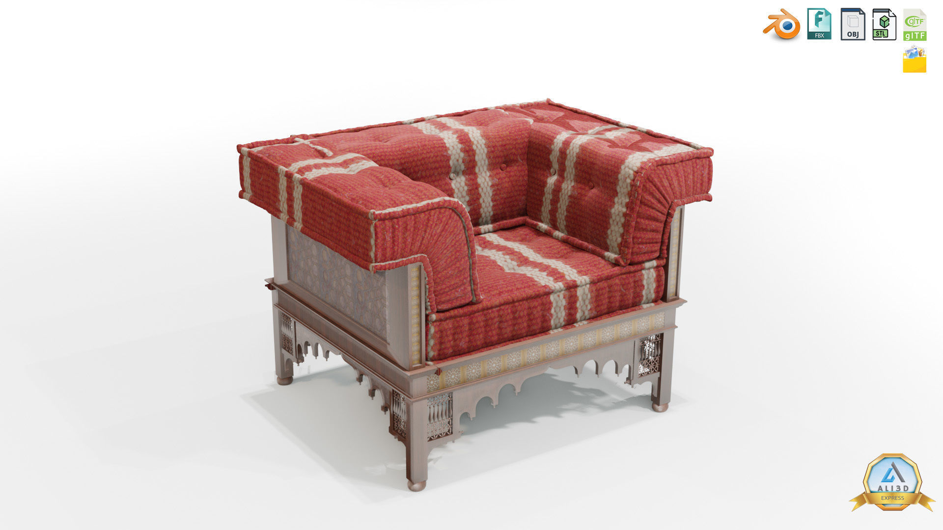 Stylized Sofa chair couch with Wooden patterns 3D model | CGTrader