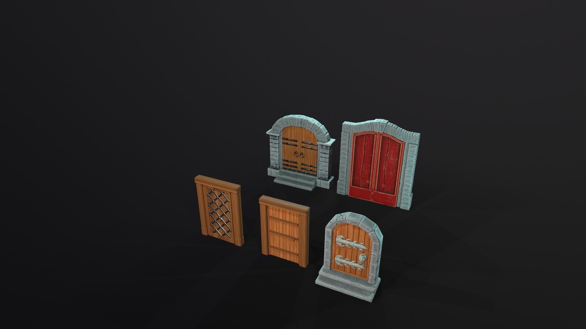 3D model Medieval stylized doors and windows pack low poly PBR game ...