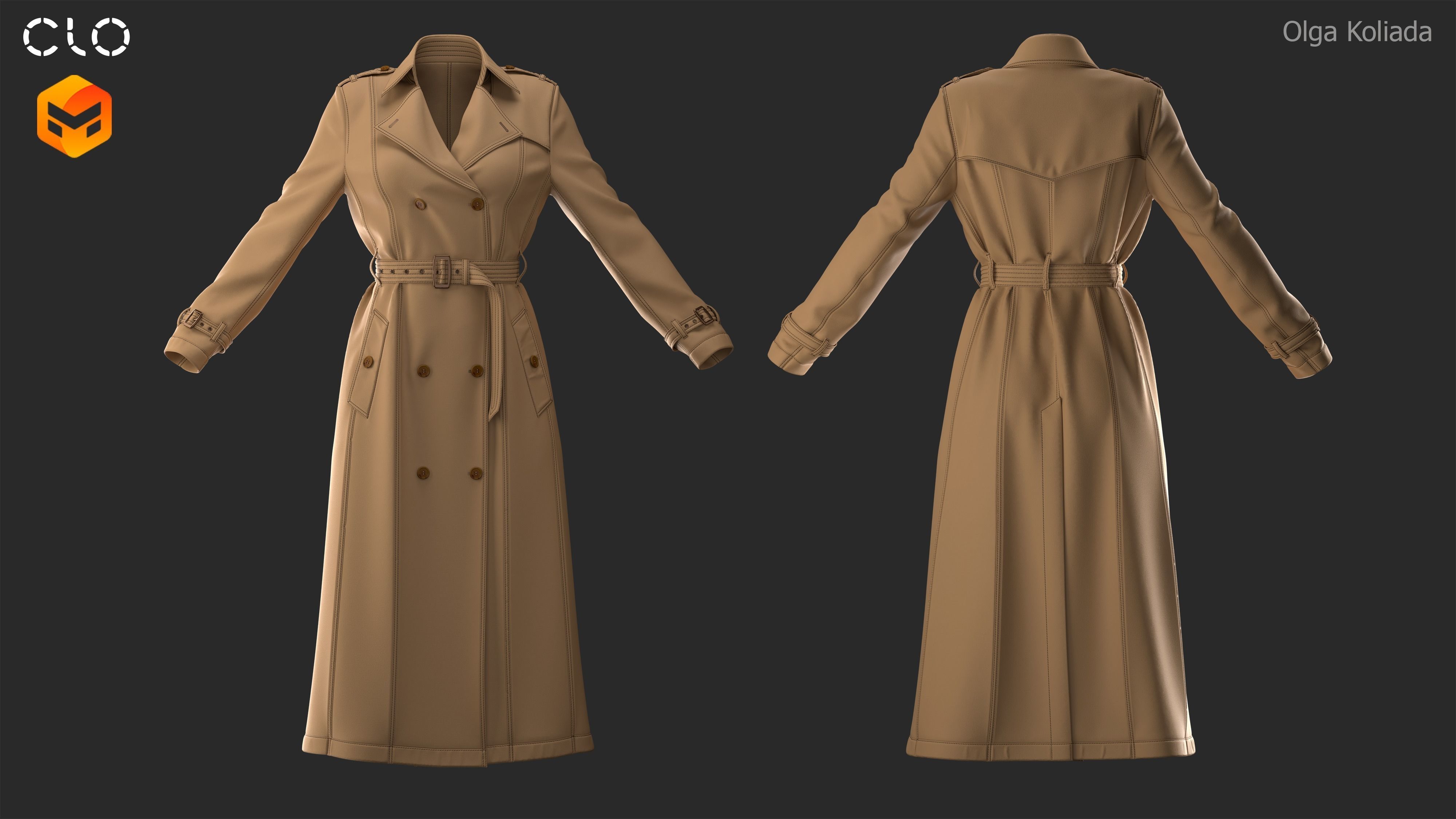 Womens Trench Coats Marvelous Designer project and OBJ 3D model | CGTrader