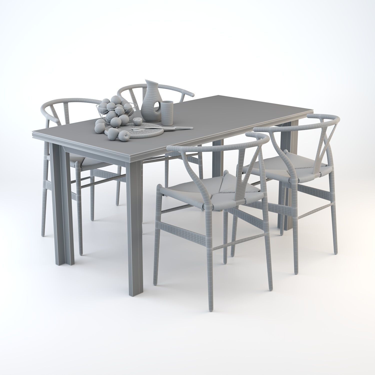 Wishbone Dining Table Set 3D model | CGTrader