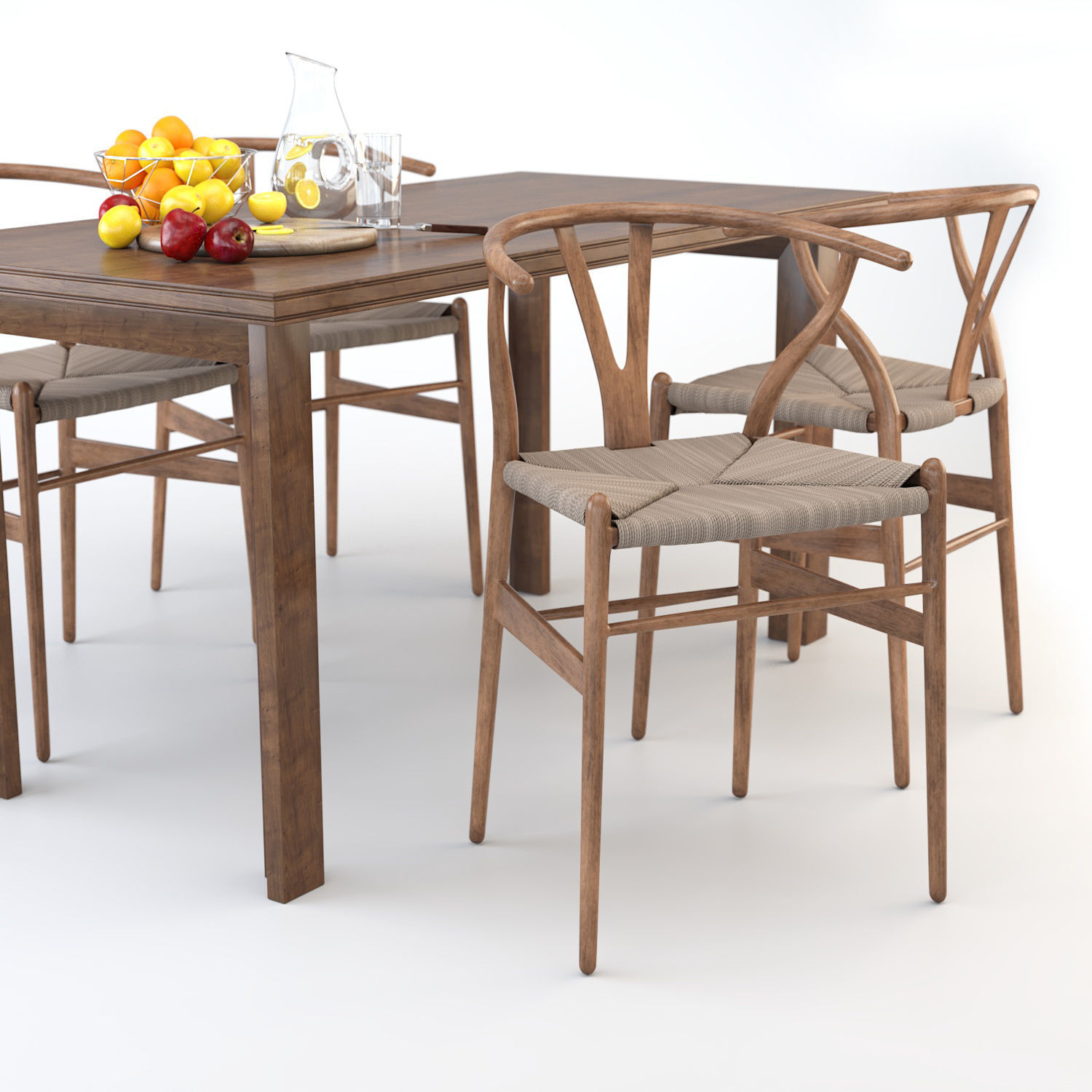 Wishbone Dining Table Set 3D model | CGTrader