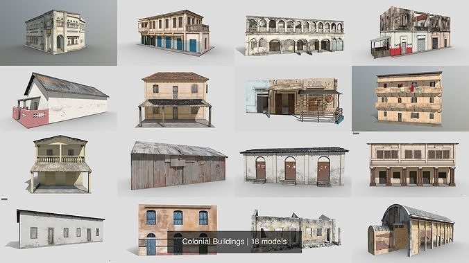 3D Model Collection Colonial Buildings VR / AR / low-poly | CGTrader
