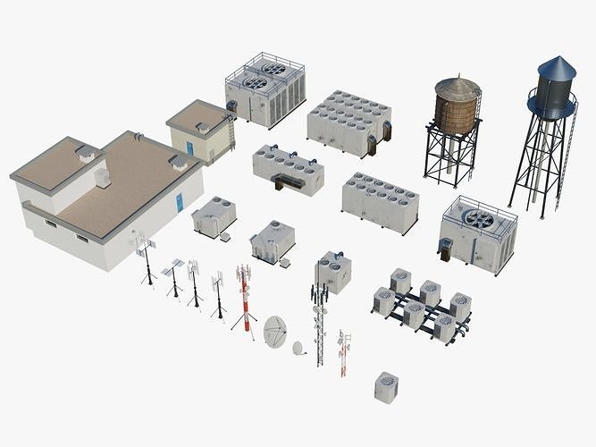 3D model Rooftop Props Pack VR / AR / low-poly | CGTrader