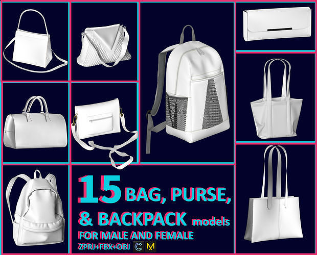 3D model 15 BAG and PURSE and BACKPACK 3D MODELS VR / AR / low-poly ...