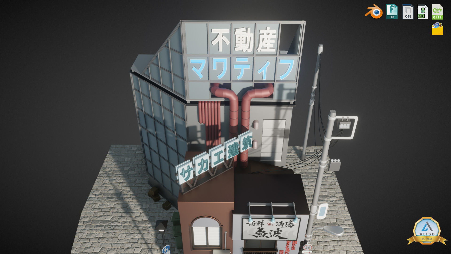 3D model Stylized Japanese Street corner Store and Shops VR / AR / low ...