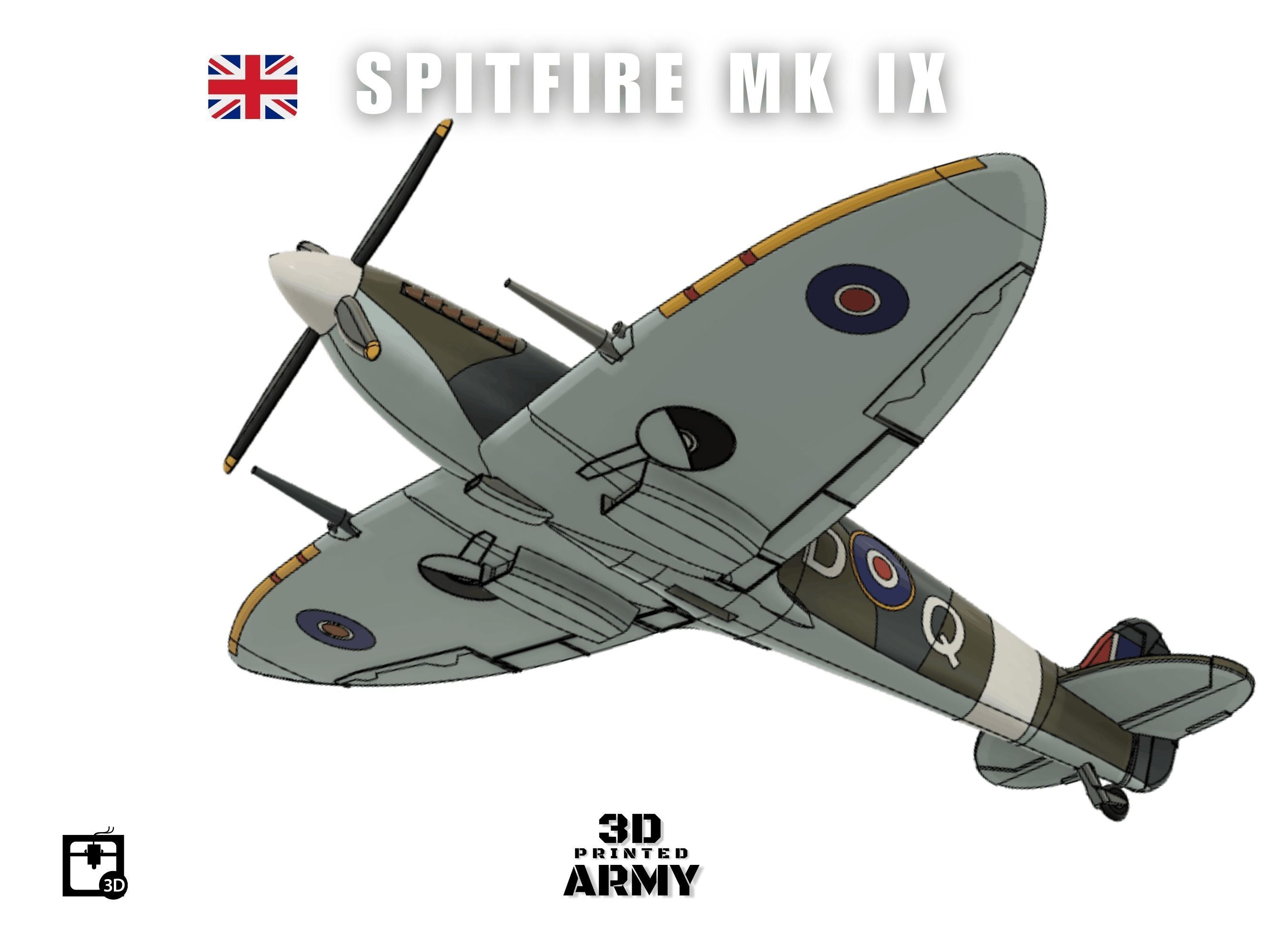 Supermarine Spitfire Mk IX - STL files for 3D printing 3D model 3D ...