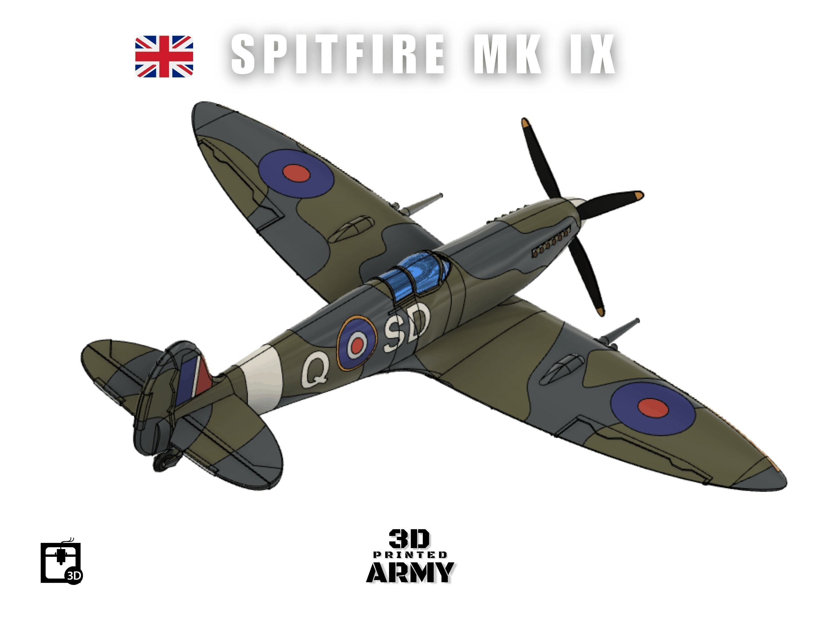 Supermarine Spitfire Mk IX - STL files for 3D printing 3D model 3D ...